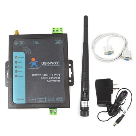USR W630 Industrial RS232 RS485 To WiFi And 2 Port Ethernet Converter