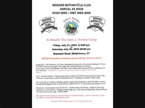 Meriden Motorcycle Club 24 Hour Fundraiser Benefits Camp Nerden Middletown Ct Patch