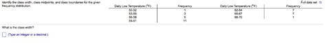 Solved Identify The Class Width Class Midpoints And Class