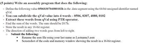 Solved 5 Points Write An Assembly Program That Does The