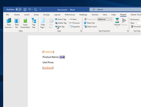 Creating A Template In Word With Sql Data Fluent Docs