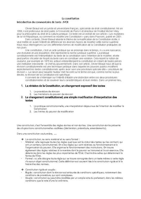 Séance 5 La Constitution La Constitution Introduction Du Commentaire