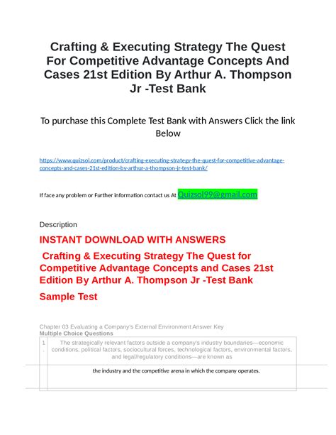 TEST BANK For Crafting Executing Strategy The Quest For Competitive