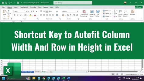 shortcut key to autofit column width and row in height in ms excel