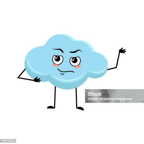 영웅 용감한 얼굴 팔과 다리의 감정과 귀여운 구름 캐릭터 용기 표현과 포즈를 가진 사람 벡터 플랫 일러스트 레이 션 가공의 인물에 대한 스톡 벡터 아트 및 기타 이미지