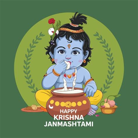 신 스리 크리슈나 마슈타미 축제 인도 신 축제 배경 일러스트레이션 프리미엄 Ai 생성 벡터