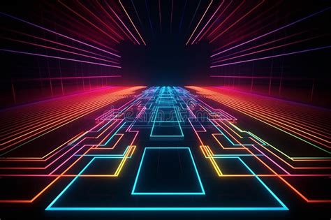 Abstract Dynamic Colorful Waves On Black Background Technology Concept Generative Ai Stock