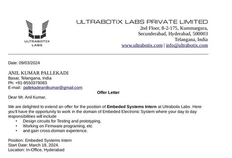 Anil Kumar Pallekadi On Linkedin Embeddedengineering Internship Ultrabotixlabs