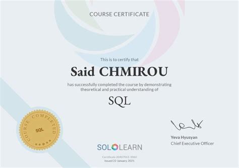 Said Chmirou On Linkedin Sql Certificate From Sololearn