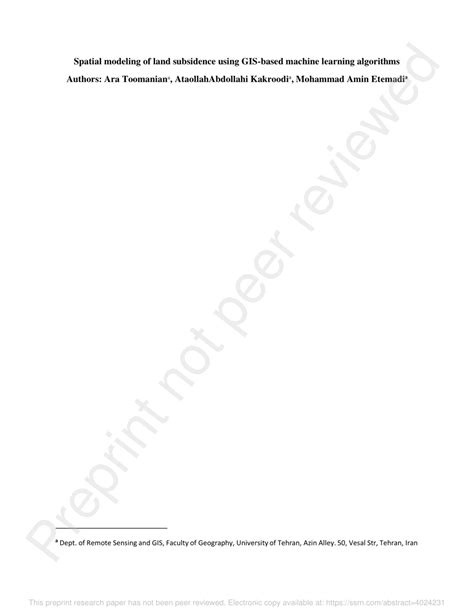 Pdf Spatial Modeling Of Land Subsidence Using Gis Based Machine Learning Algorithms