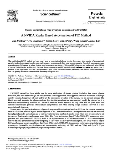 Pdf A Nvida Kepler Based Acceleration Of Pic Method Simon See Sg