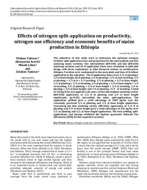 Pdf Effects Of Nitrogen Split Application On Productivity Nitrogen Use Efficiency And