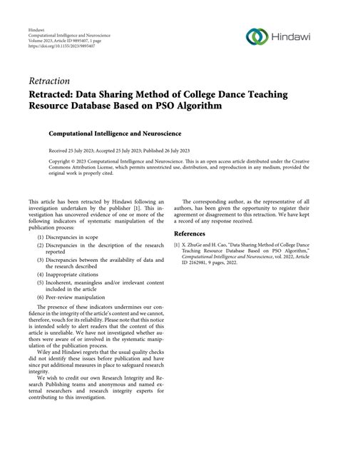 Pdf Retracted Data Sharing Method Of College Dance Teaching Resource Database Based On Pso