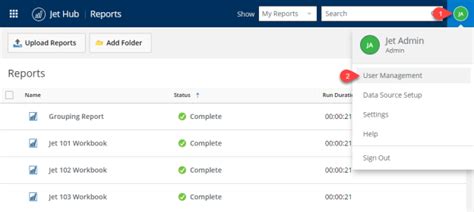 User And Data Source Management In Jet Hub Jet