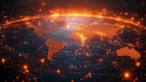 High Tech Global Map With Luminous Data Nodes And Connections Across