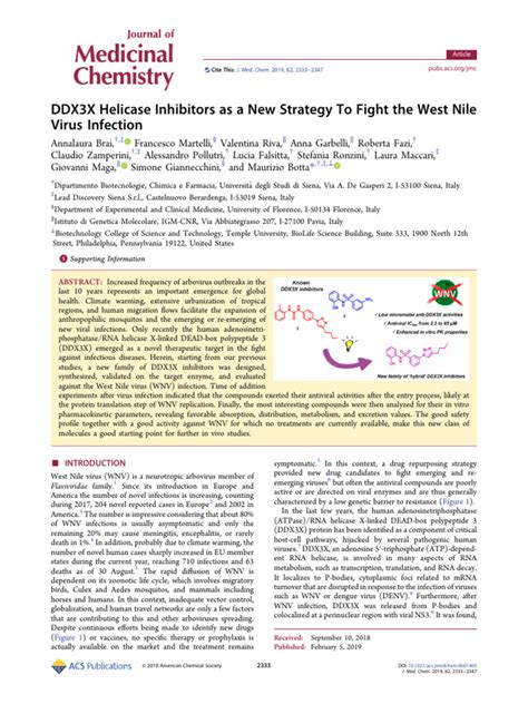 Ddx3x Helicase Inhibitors As New Strategy To Fight West Nile Virus