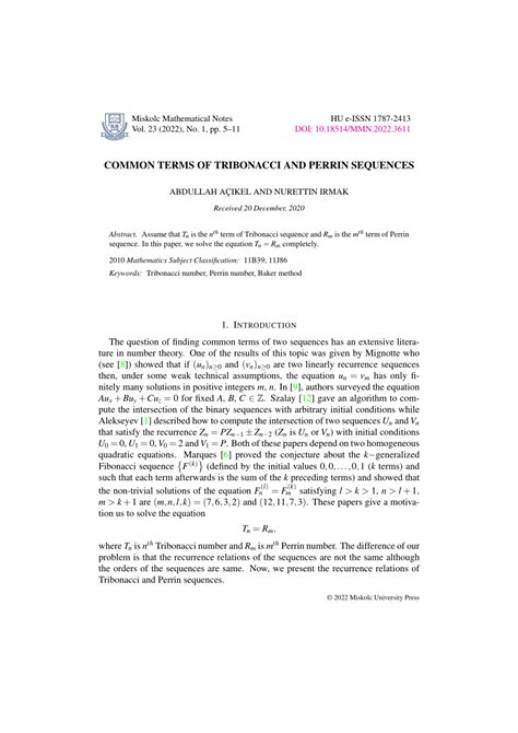 Pdf Common Terms Of Tribonacci And Perrin Sequences