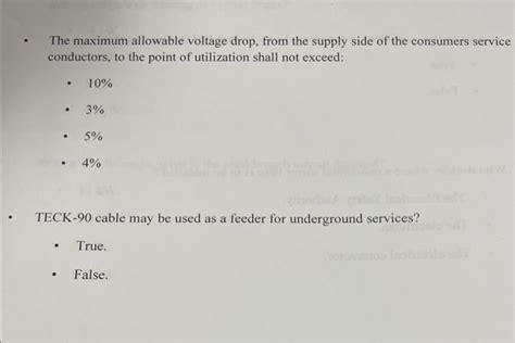 Solved The Maximum Allowable Voltage Drop From The Supply