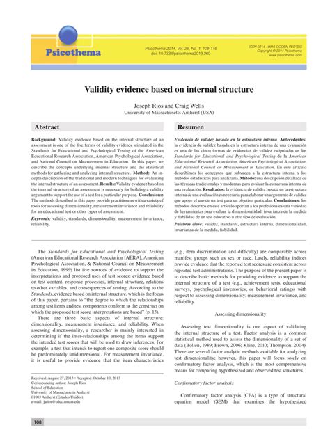 Pdf Validity Evidence Based On Internal Structure