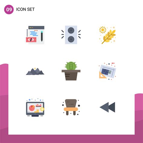 Group Of 9 Flat Colors Signs And Symbols For Pot Scene Farming Nature Landscape Editable Vector