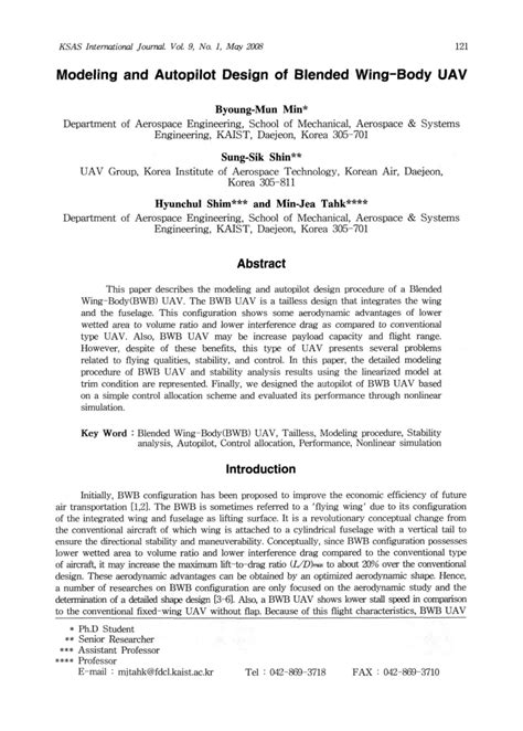 Pdf Modeling And Autopilot Design Of Blended Wing Body Uav