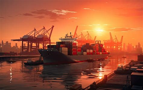 Premium Ai Image Ship To Shore Crane Loading A Container Ship Created With Generative Ai