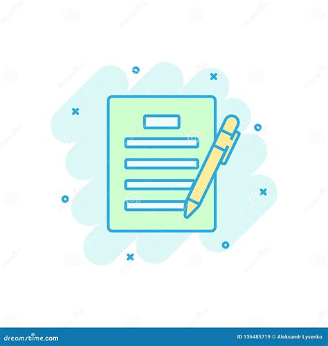 Contract Agreement Icon In Comic Style Document Sheet With Pen Vector
