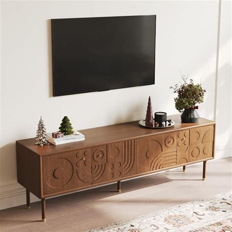 Povison Mid Century Modern Tv Stand Walnut Wood Media Console With