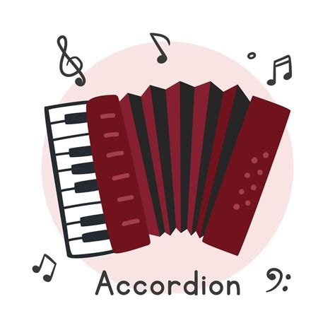 Accordion Clipart Cartoon Style Simple Cute Red Accordion Flat Vector Illustration Keyboard