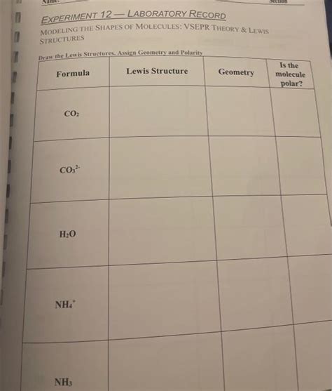 Solved EXPERIMENT 12 LABORATORY RECORD MODELING THE SHAPES Chegg Com