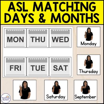 ASL Days And Months Matching Activities American Sign Language Activities
