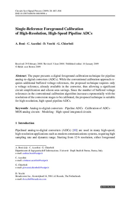 Pdf Single Reference Foreground Calibration Of High Resolution High Speed Pipeline Adcs