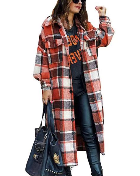 Plaid Print Lantern Sleeve Longline Shacket