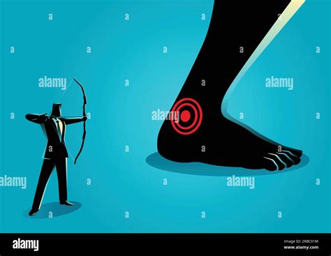 Business Concept Vector Illustration Of Businessman As An Archer Aiming Giant Feets Heel Idiom