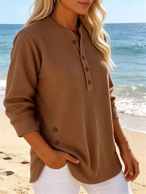 Lusailstore Womens Solid Color Crew Neck Long Sleeve Casual Loose K