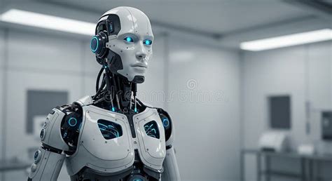 Futuristic Humanoid Robot In A High Tech Laboratory Setting The Robot Has A Sleek Stock