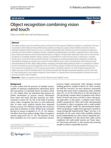 Pdf Object Recognition Combining Vision And Touch