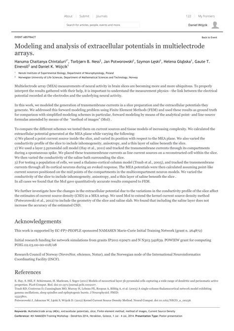 Pdf Modeling And Analysis Of Extracellular Potentials In