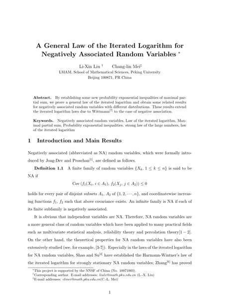 Pdf A General Law Of The Iterated Logarithm For Negatively Associated
