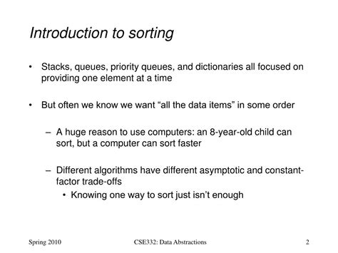 Ppt Cse332 Data Abstractions Lecture 12 Introduction To Sorting Powerpoint Presentation Id