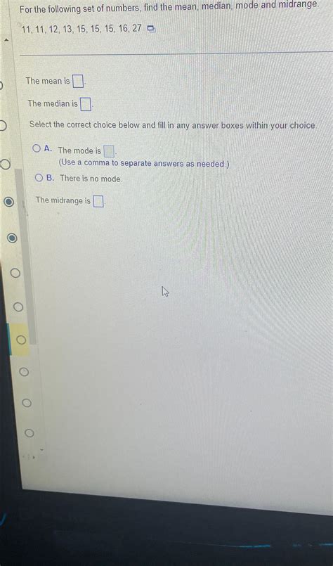Solved For The Following Set Of Numbers Find The Mean Chegg Com