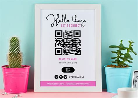 Pink QR Code Sign Template Social Media Sign Editable QR Etsy