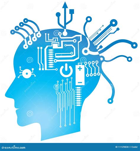 Brain With Circuit Board Texture Cartoon Vector