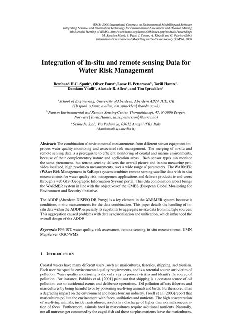 Pdf Integration Of In Situ And Remote Sensing Data For Water Risk