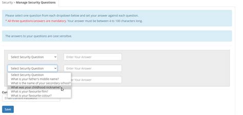 Setting Security Questions