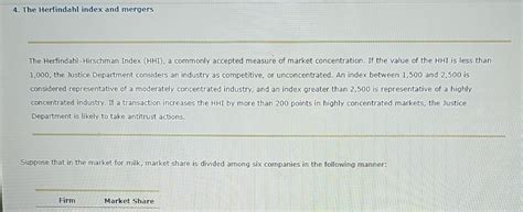 Solved The Herfindahl Index And Mergers The Chegg