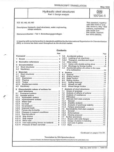 De Din 19704 1 Hydraulic Steel Structures Design Analysis May