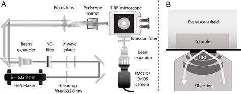 A Schematic Of The Tirfm Setup B Tirf Principle Total Internal Download Scientific