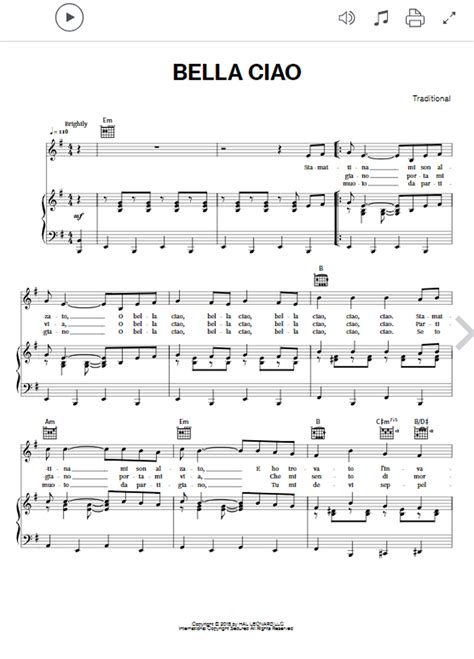 bella ciao noten für klavier leichte versionen pdf