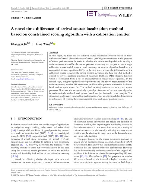 pdf a novel time difference of arrival source localization method based on constrained scoring